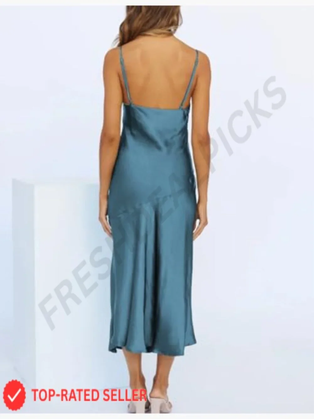 Dresses | Satin Midi Slip Dress V Neck Backless Spaghetti Strap Side ...
